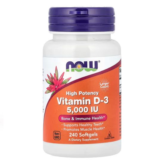Vitamin D-3, 5000 IU, 240 softgels, NOW Foods | Vitax.ro