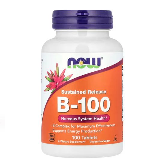 Vitamin B-100 Sustained Release, 100 tabs, NOW Foods | Vitax.ro