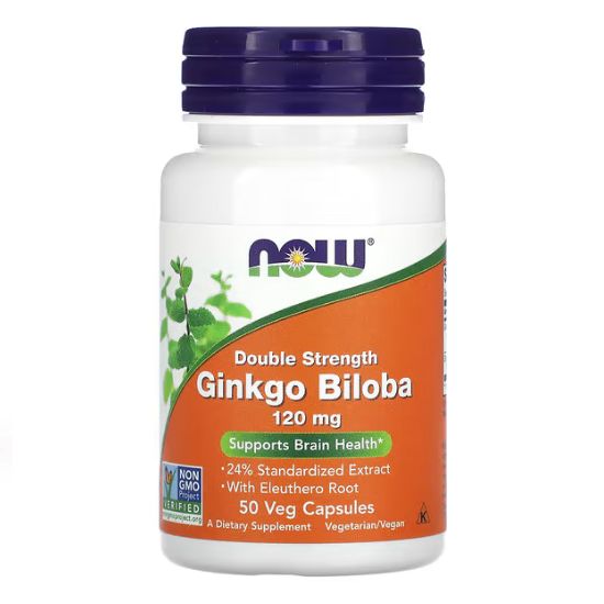 Ginkgo Biloba Double Strength, 120mg, 50 vcaps, NOW Foods | Vitax.ro