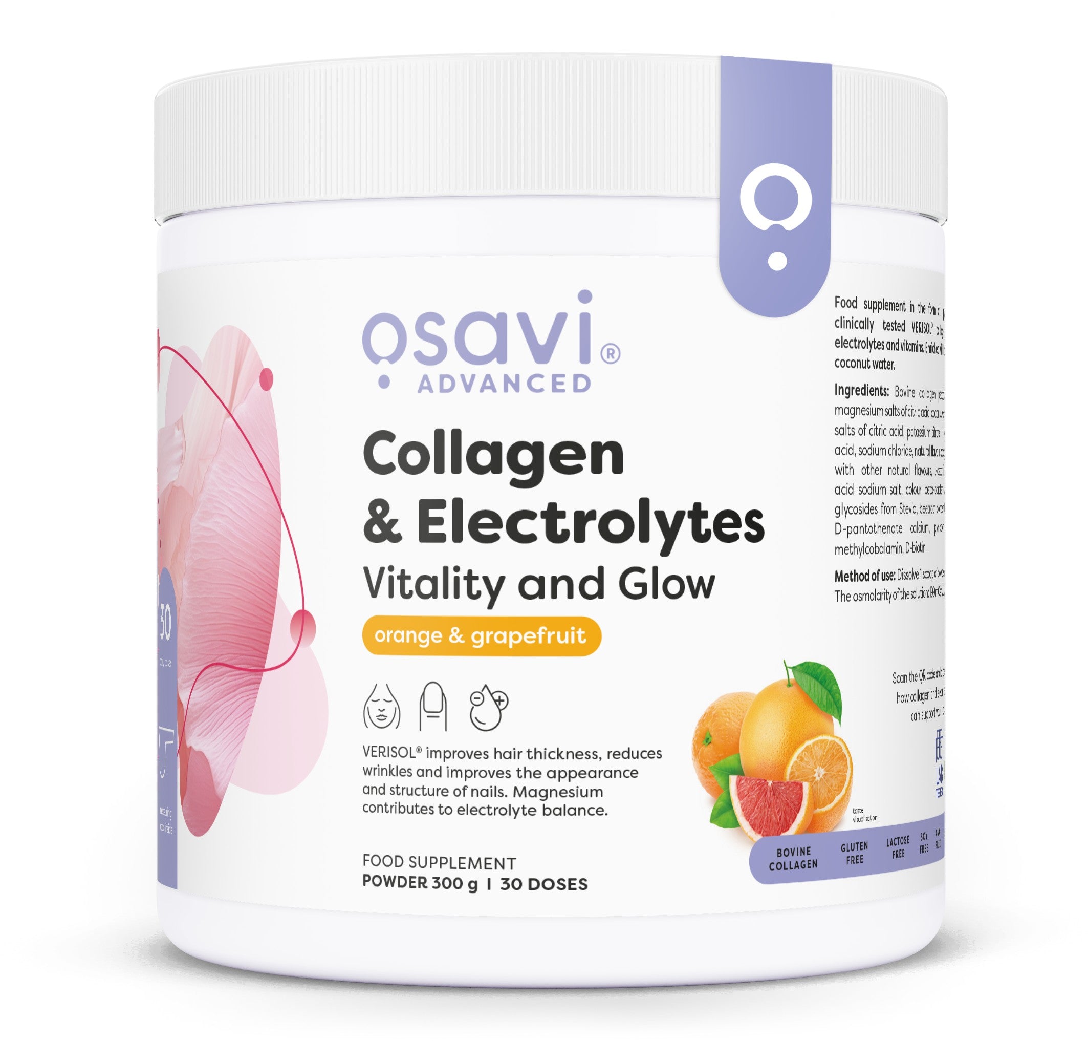Collagen Electrolytes Vitality and Glow, Orange & Grapefruit, 300g, Os ...