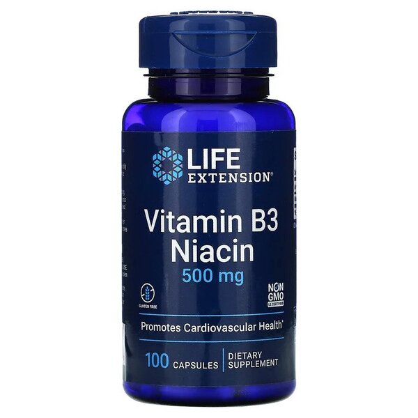 Vitamin B3 Niacin, 500mg, 100 caps, Life Extension | Vitax.ro